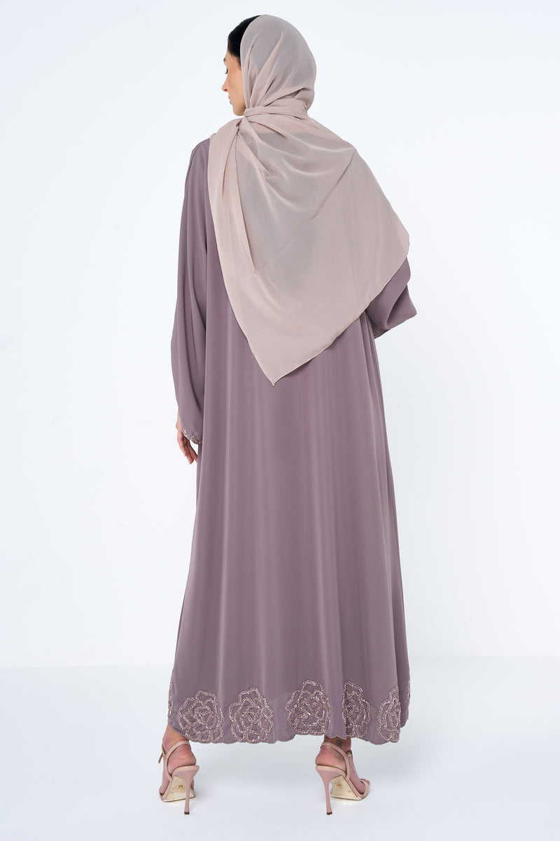 Mauve Abaya with crystal edging – Aara Online