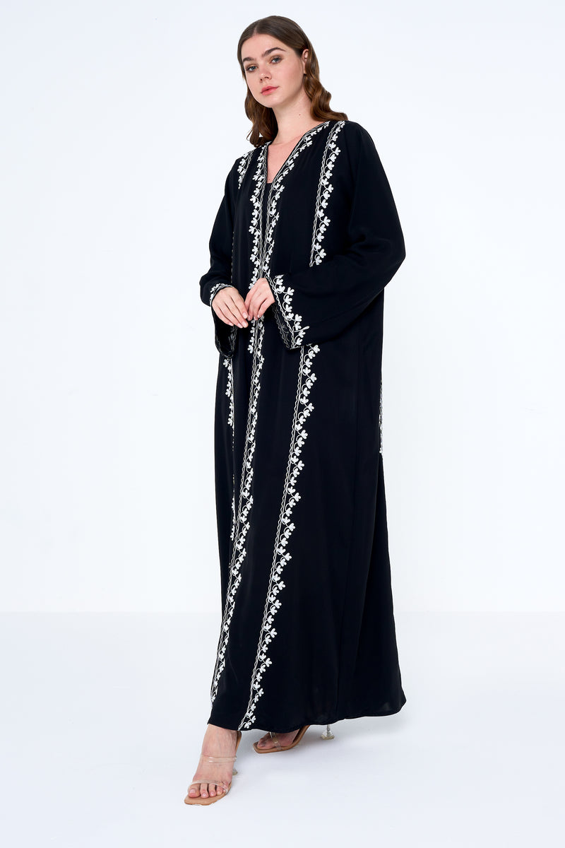 Black Abaya with White Embroidery – Aara Online